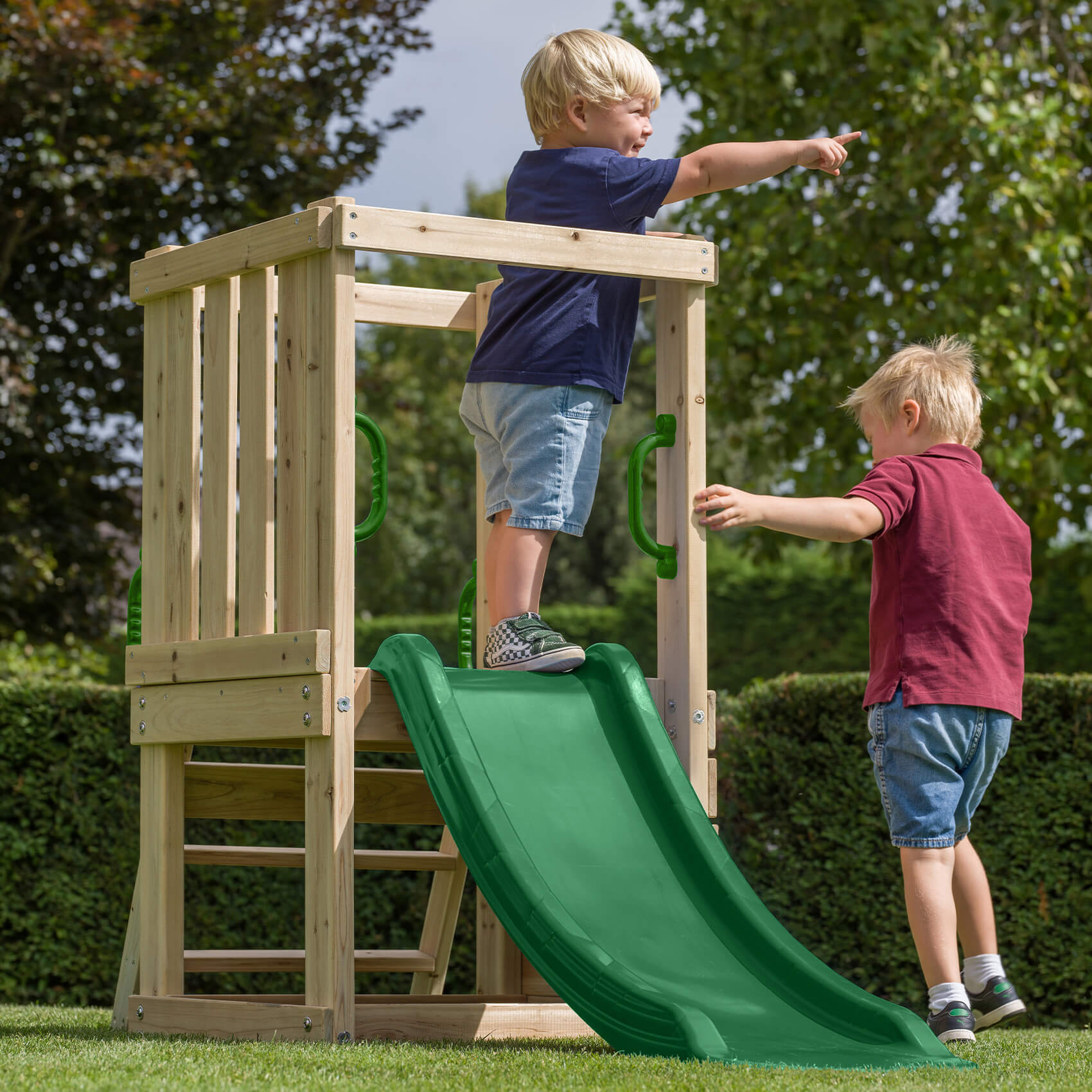 Mari Small Wooden Climbing Frame Tower with Slide by Swing King